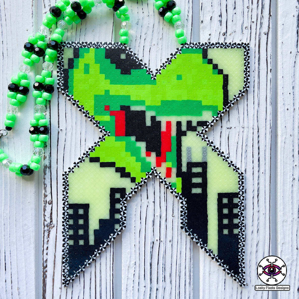 Excision Glow In The Dark T-Rex Perler Necklace – Leaky Pixels